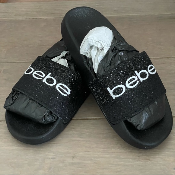 bebe | Shoes | Bebe Fraida Logo Totally Glam Slides Size 6 | Poshmark